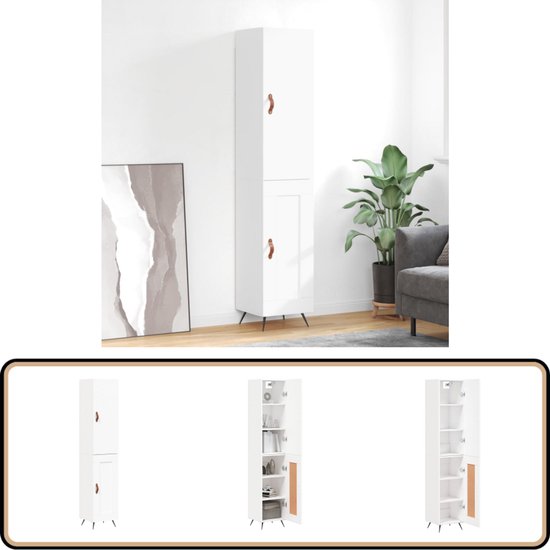 vidaXL Hoge Kast - 34,5x34x180 cm - Wit - Bewerkt Hout Hoge Kast - Kast ...
