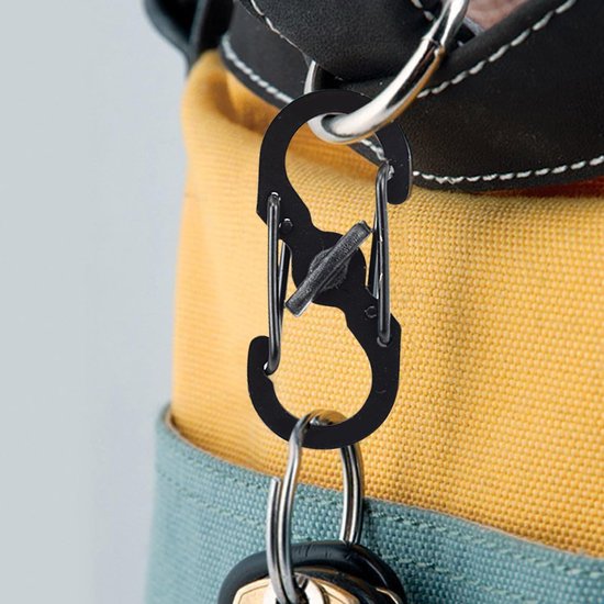 S-vormige karabijnhaak - handige sleutelhanger - 6 stuks - zwart ...