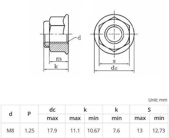 Pakket met 25 M8 flensmoeren 304 roestvrijstalen borgmoeren zeskantmoeren met... | bol
