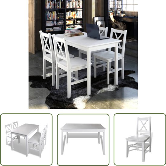 vidaXL 5-delige Eethoek Wit - Stijlvol en Compact Eetkamerset - Houten ...