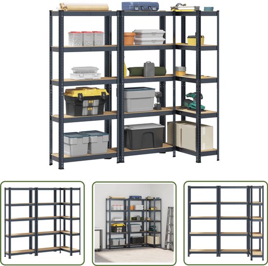vidaXL Opbergrekken 5-laags staal & hout antraciet Garage Opslag ...