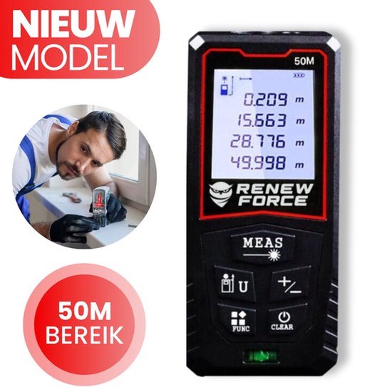 Laser afstandsmeter - Laser meter - 50 meter bereik - Met alle ...