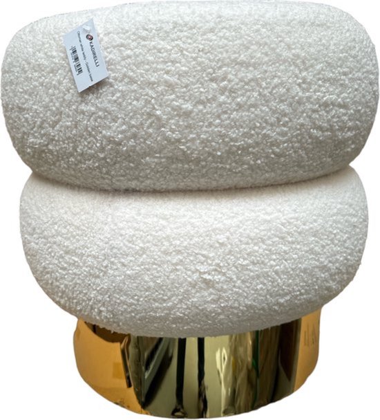 Luxe Moderne Ronde Witte Teddy Poef - Wit/Goud | bol