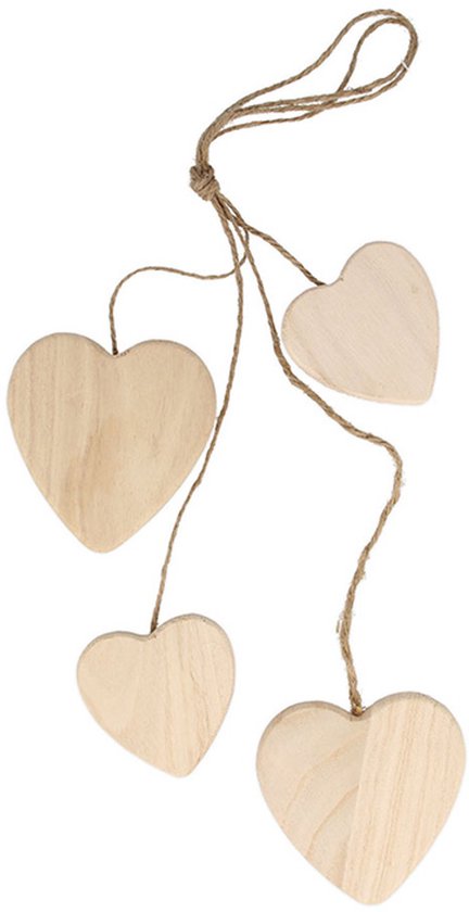4 hangende harten 6x6,5cm - 8x8,5cm hout - Artemio | bol