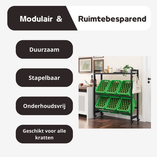 LifeStages - Krattenrek - Drankratjesrek voor 6 Kratten met Plank en ...