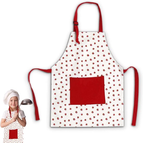 Verstelbaar Schort met Voorvak voor Kinderen - Rode Aardbei Design | bol