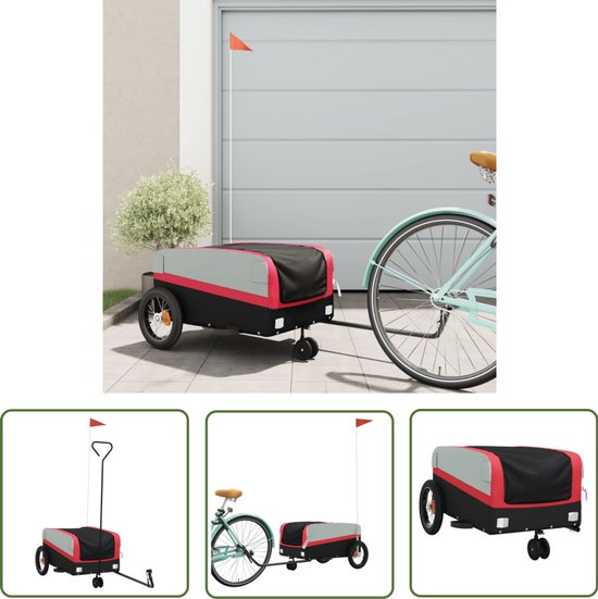 The Living Store Fietstrailer 30 kg ijzer zwart en rood - Fietstrailer ...