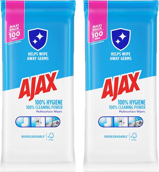 Ajax Multisurface Wipes – 2 x 100 stuks | Biologisch Afbreekbare Reiniging doekjes... | bol