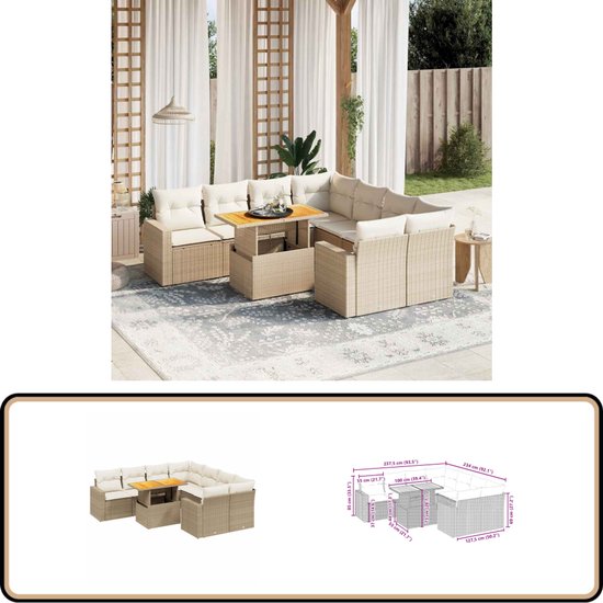 vidaXL Loungeset 9-delig - Poly Rattan - Beige Loungeset - Tuinset ...