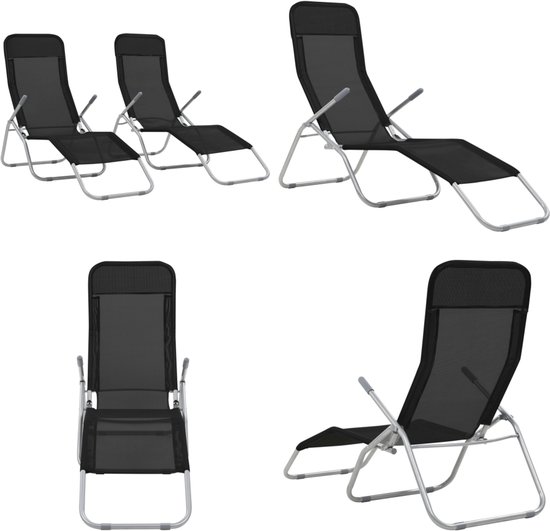 vidaXL Ligbedden inklapbaar 2 st textileen zwart - Ligbed - Ligstoelen ...