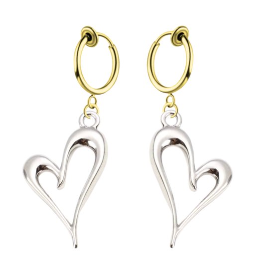 Klem oorbellen - goud zilverkleurig - hart - Montana- geen gaatje- Charme Bijoux | bol