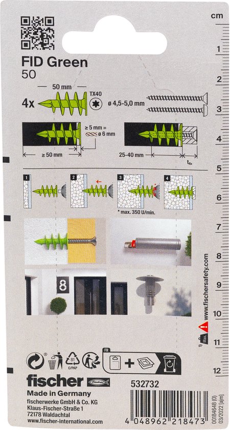 Fischer isolatiemateriaalplug FID Green 50 - Max 5 kg - 4 stuks | bol