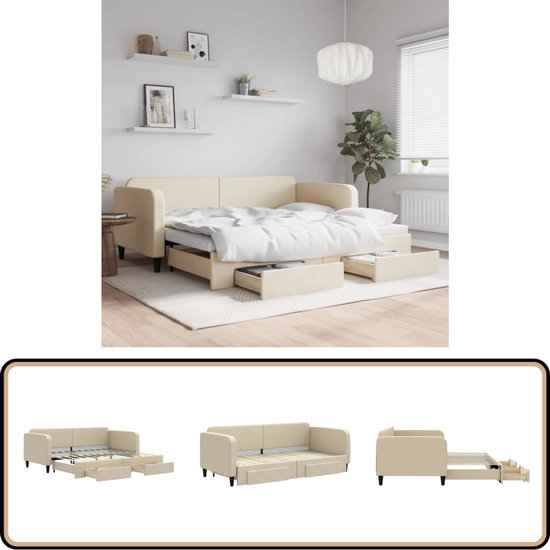 vidaXL Slaapbank met lades - Crème - 90x200 cm Slaapbank - Sofa Bed ...