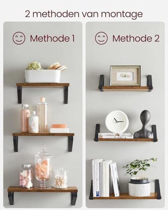 Selbro ® VASAGLE wandplank in industrieel ontwerp, zwevende plank, set van 3, wandmontage ...