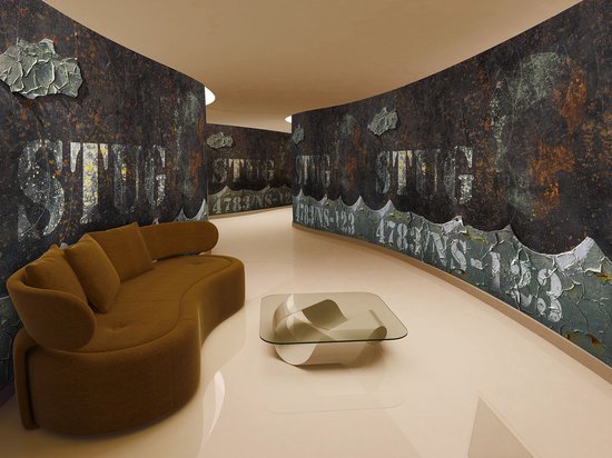 Fotobehang - Vlies Behang - Oude Roestige Muur met Schedel - 254 x 184 ...