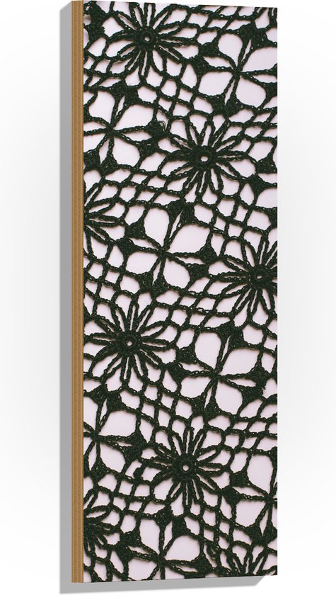 Hout - Zwart Patroon van Vakken en Bloemen op Wit - 30x90 cm - 9 mm dik ...