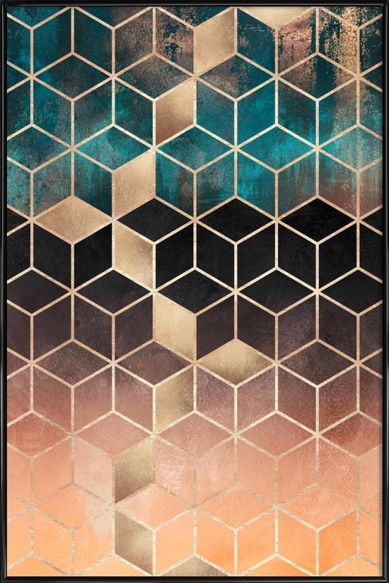 JUNIQE - Poster in kunststof lijst Ombre Dream Cubes -60x90 /Oranje & | bol