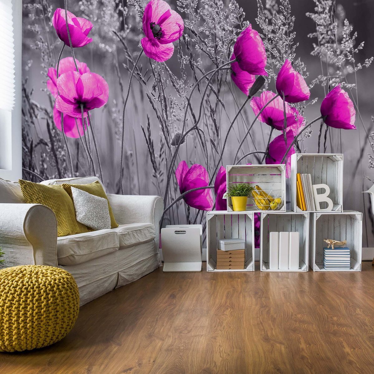 Fotobehang - Vlies Behang - Roze Klaprozen in het Veld - 368 x 254 cm ...