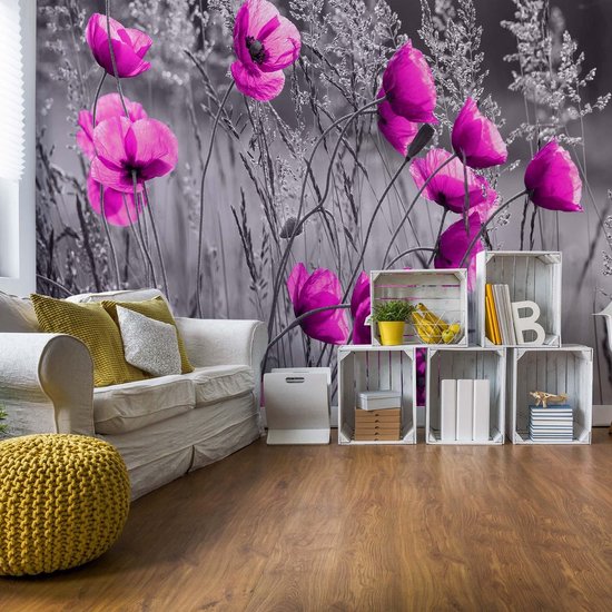 Fotobehang - Vlies Behang - Roze Klaprozen in het Veld - 368 x 254 cm | bol
