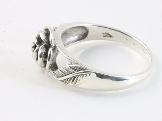 Bewerkte zilveren ring met roos - maat 16 | bol.com