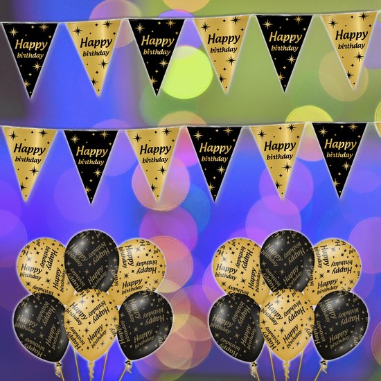 Happy Birthday Versiering Classy Black-Gold Feestpakket - Happy ...