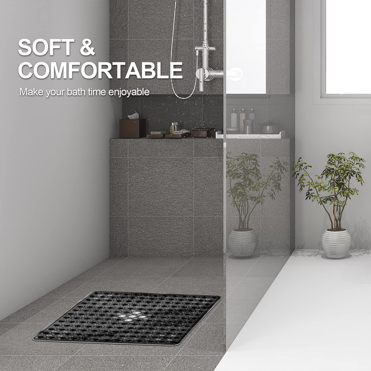 Douchemat, 53x53cm badmat met zuignappen machinewasbare douchemat ...