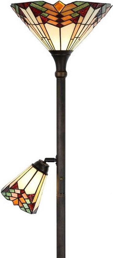 HAES DECO - Tiffany Vloerlamp Ø 30x178 cm Beige Rood Metaal Glas ...
