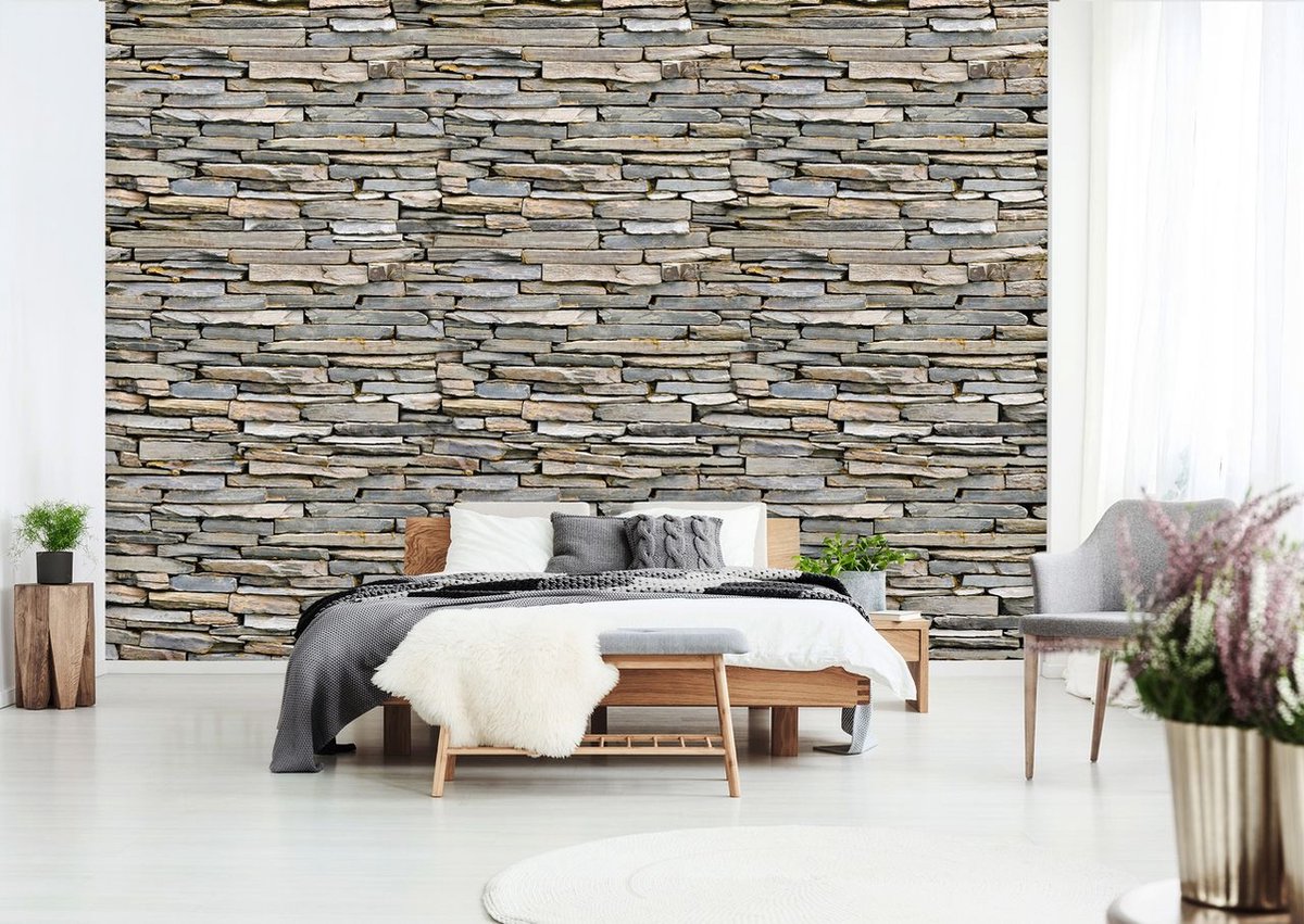 Fotobehang - Vlies Behang - Stenen Muur - Sierstenen - 254 x 184 cm ...