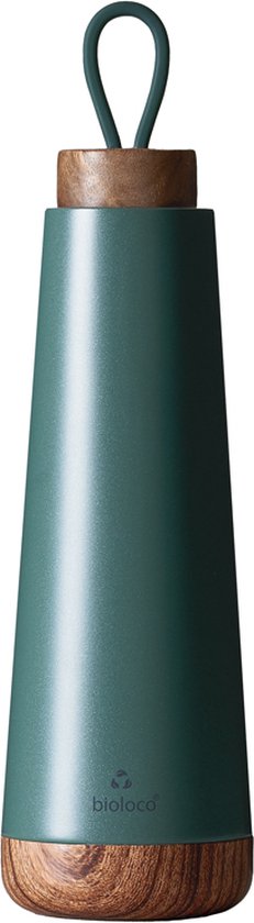 Bioloco Loop Thermosfles Saliegroen - RVS - Dubbelwandig - Houten dop ...