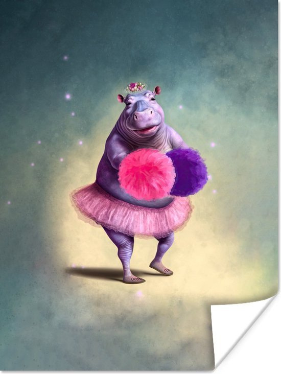 Poster - Nijlpaard - Bloemen - Rok - Ballet - Portret - Muurposter ...