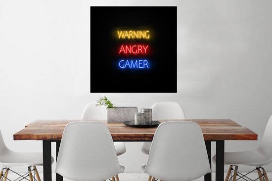 Game Poster - Gaming - Quotes - Warning angry gamer - Neon - 75x75 cm | bol