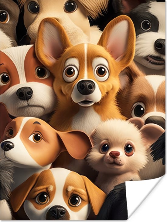 Poster Honden - Dieren - Bruin - Zwart - Patronen - Kind - 90x120 cm | bol