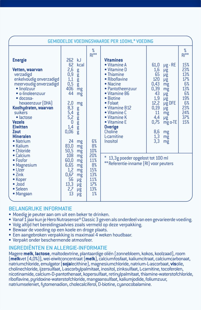 Hero Nutrasense Peutermelk Classic 3 (1+ Jaar) - 1 x 700gr - Met ...