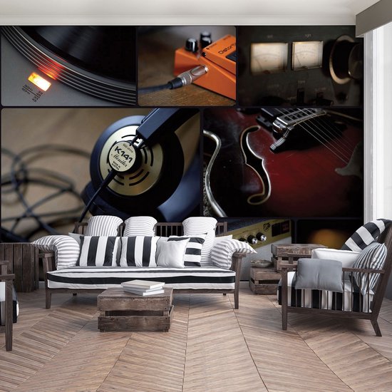 Fotobehang - Vlies Behang - Muziek - Koptelefoon - Gitaar - 152,5 x 104 ...
