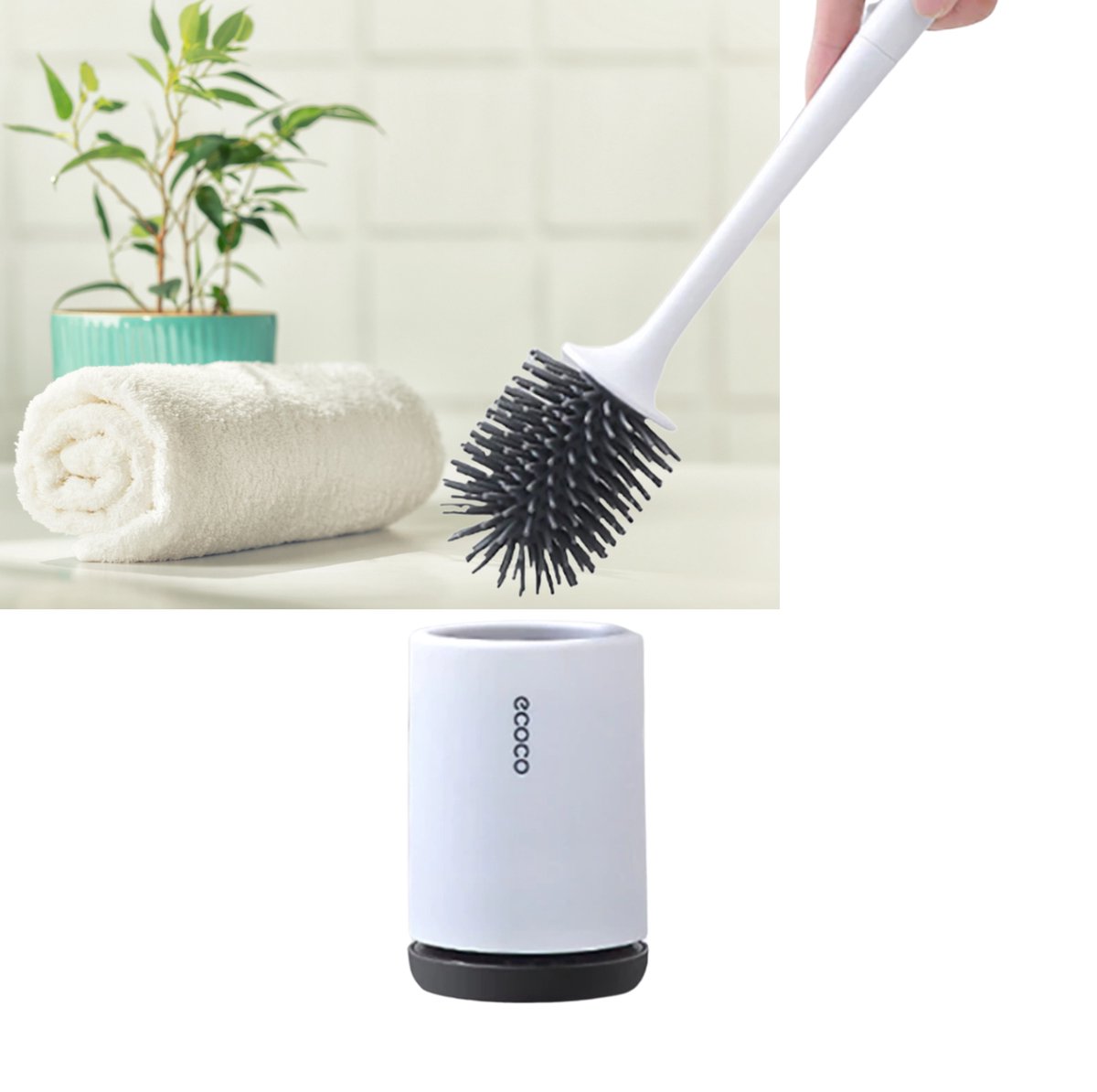 Ecoco - Toiletborstel Siliconen Met Houder - Hygiënische en Duurzame Siliconen WC... | bol
