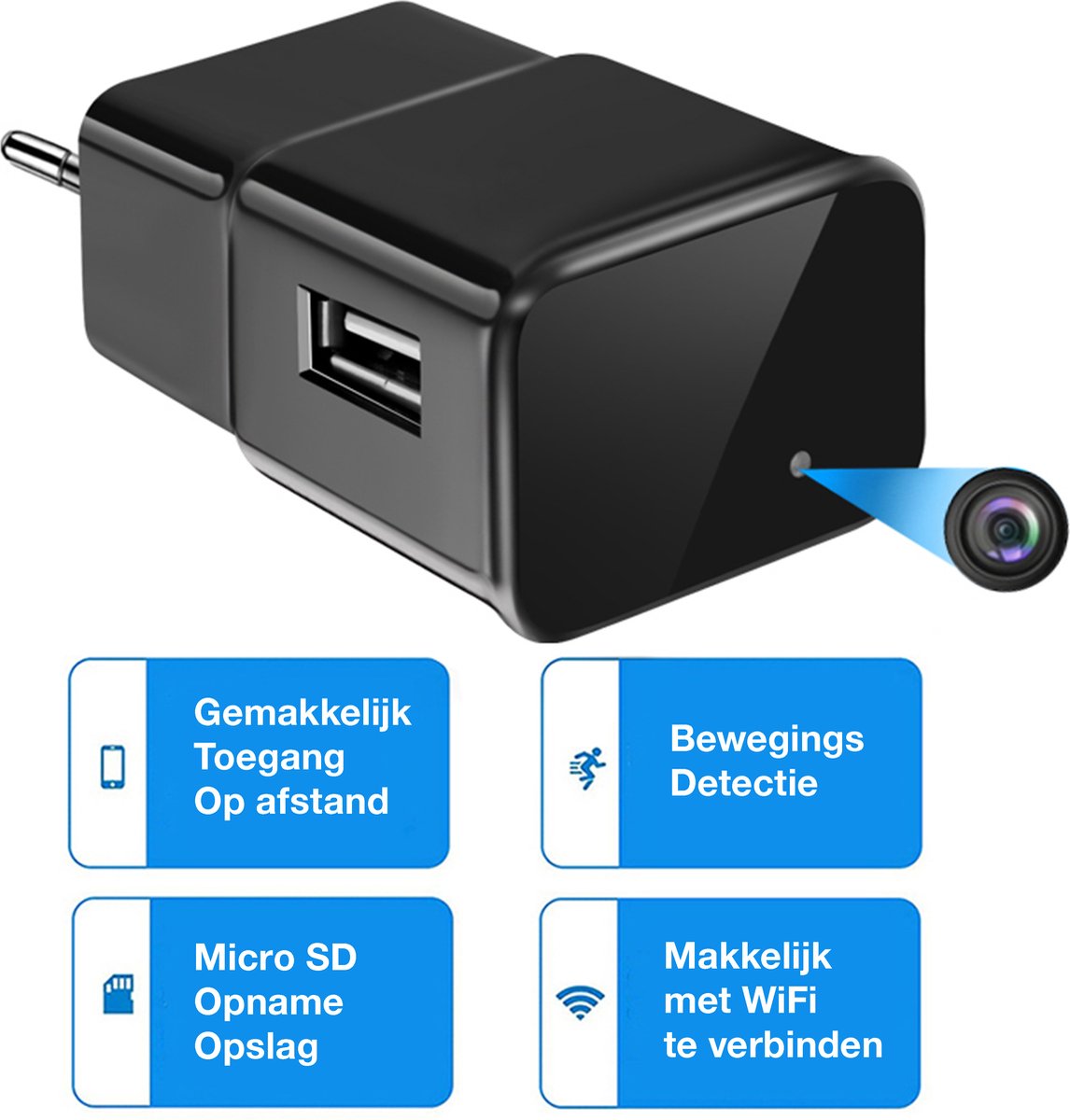 Verborgen Spy Camera Adapter - Wifi met App - USB Oplader - Spionage Camera -... | bol