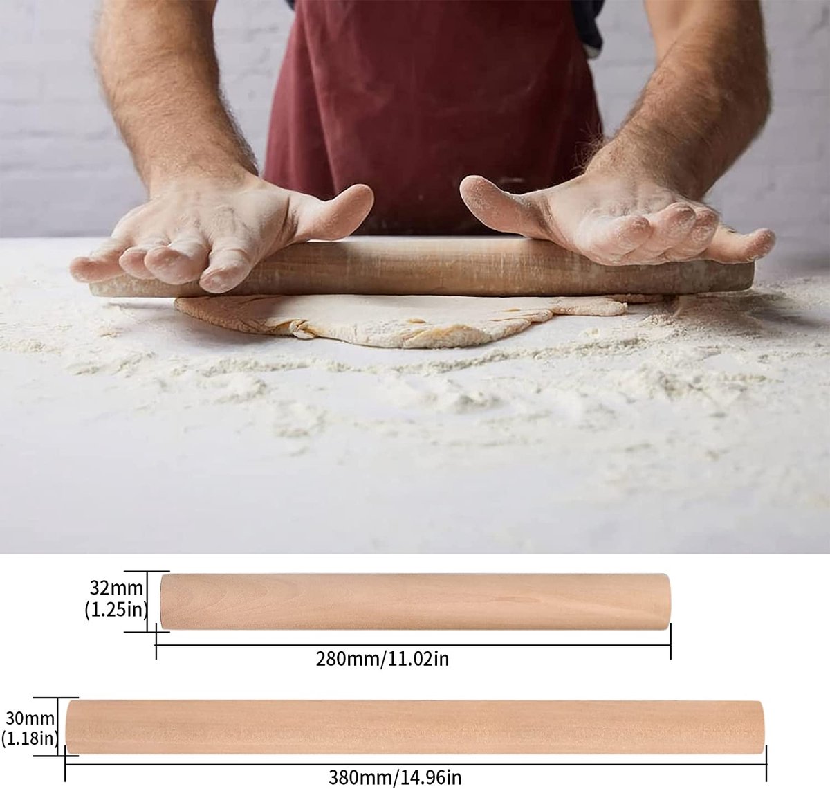 Deegroller hout – houten deegroller - rolhout | bol