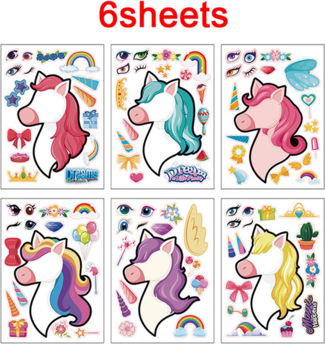 Unicorn Gezicht Stickers - Kids Diy Stickers - Maak Een Gezicht Sticker ...