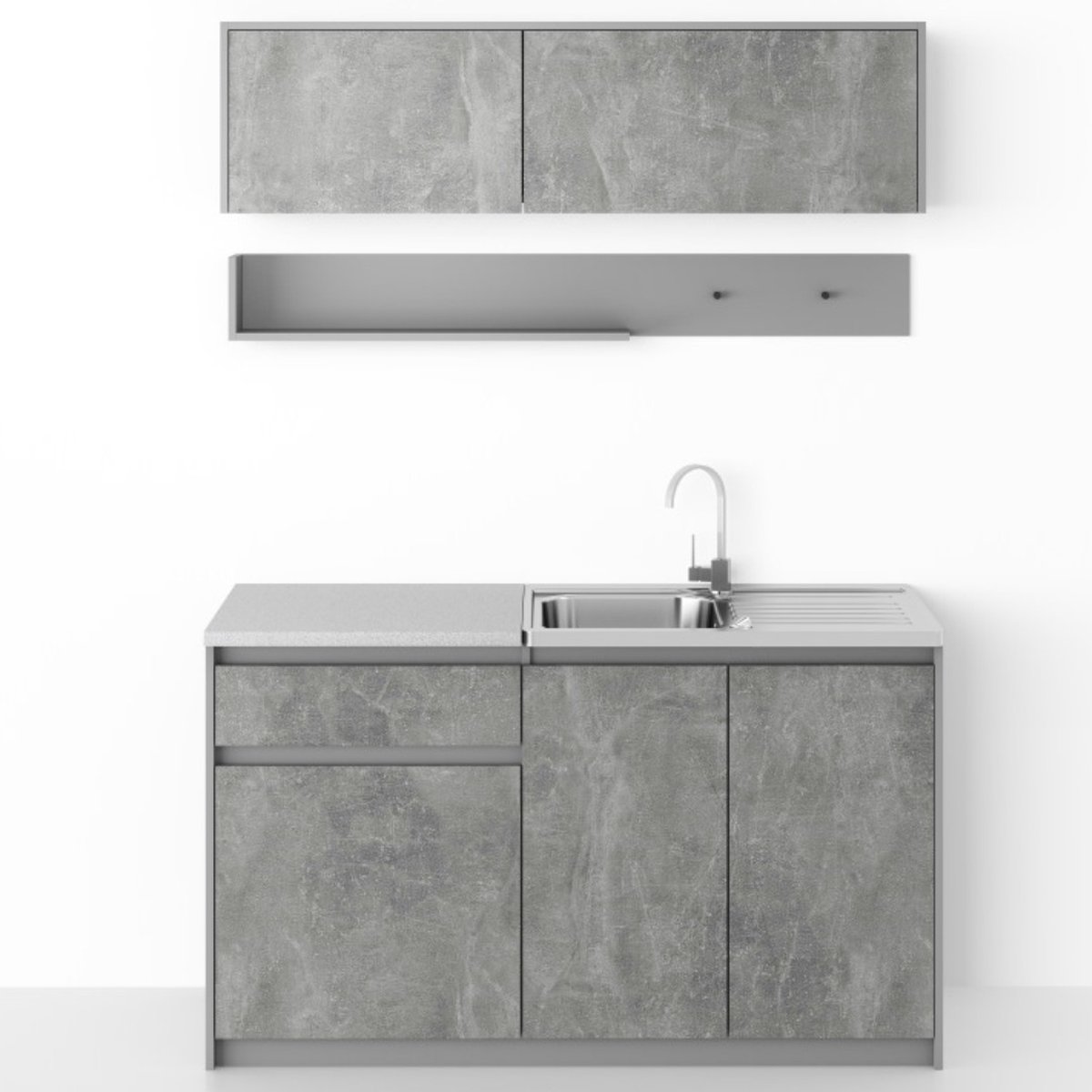 Kleine Keuken Betonlook - 140cm – Mini Keukenblok – Kitchenette met ...