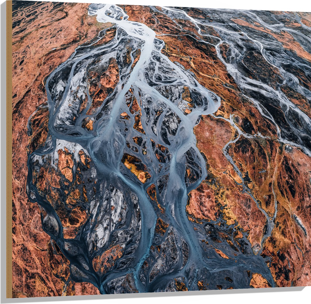 Hout - Patroon van Rivieren Stromend door Vulkaangebied - 100x100 cm ...