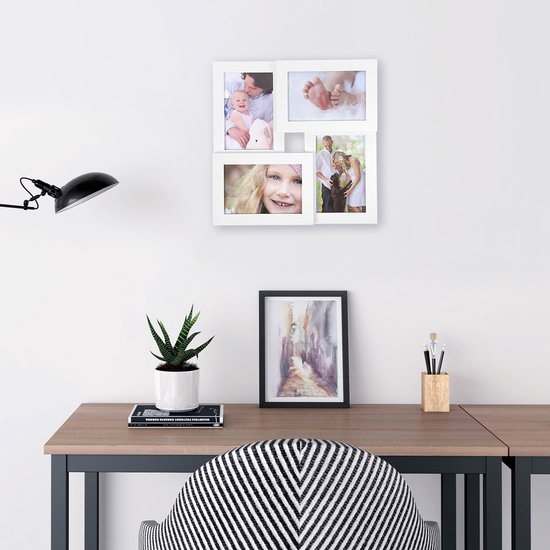 Fotolijst collage voor 4 foto's - 10 x 15 cm - met glazen paneel - wit ...