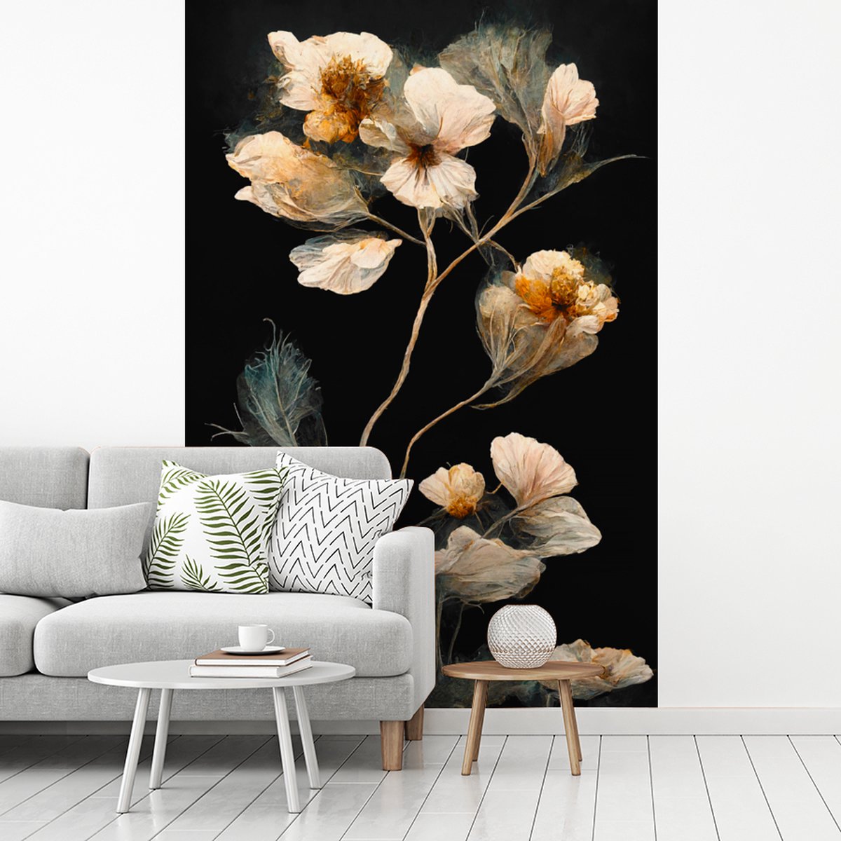 Bloemen - Zwart - Planten - Vintage - Behangpapier | bol