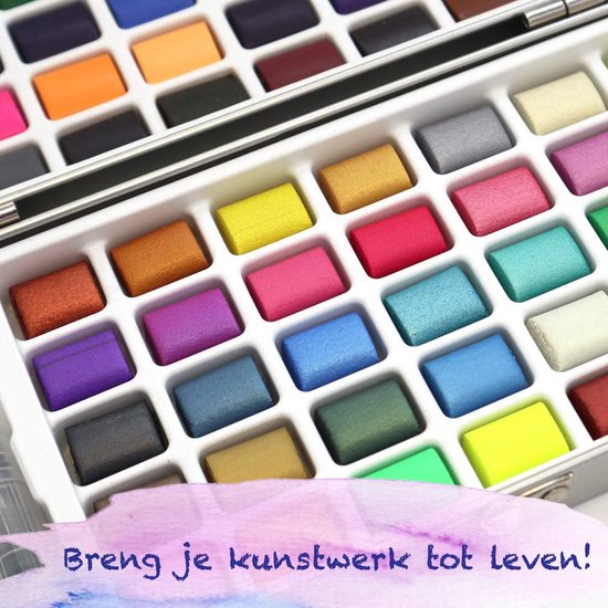 Waterverf Schilder Set - 90 Kleuren Aquarelverf- Tinnen Doos - Aquarel Pen - Metallic... | bol.com