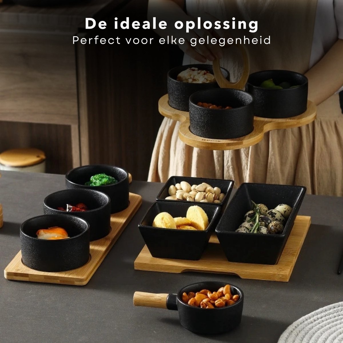 Cheqo® Set de Service 4 Pièces - Set Tapas - Plats Tapas sur Planche à ...