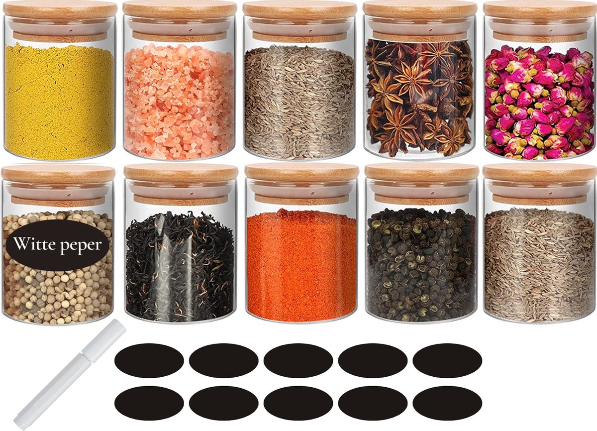 Quality Needz - Kruidenpotjes - 280 ML - Glazen Potjes Met Deksel - 10 ...