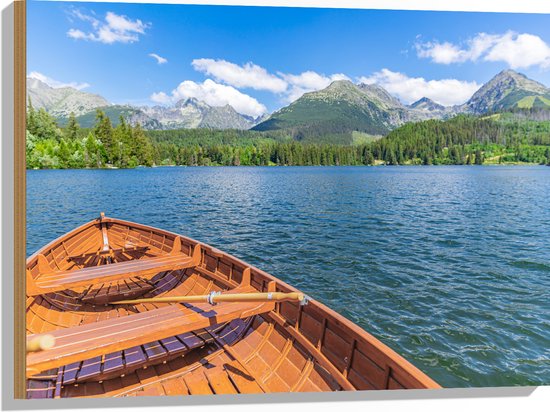 Hout - Houten Vissersbootje op het Meer langs Gebergtes op Zomerse Dag ...