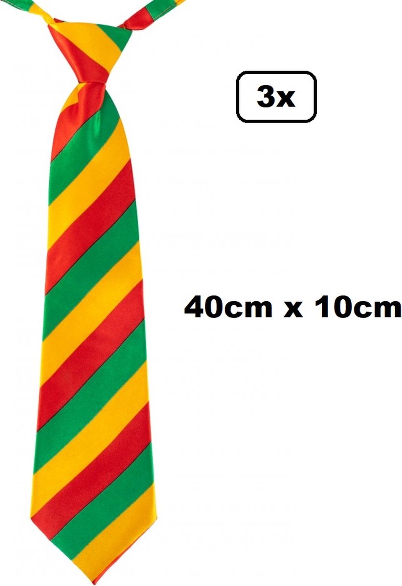 3x Stropdas schuin rood/geel/groen 40cm - Thema feest festival limburg ...