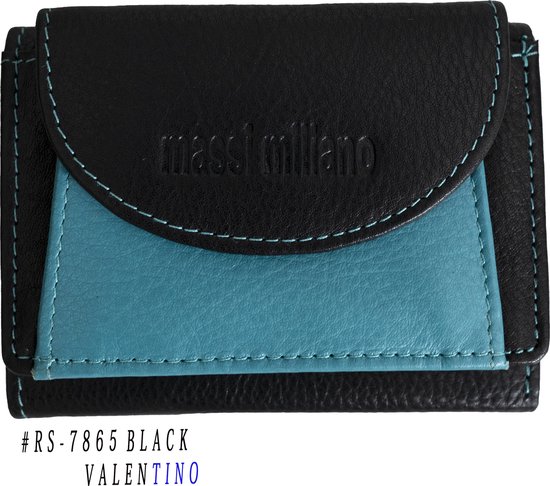 Massi Miliano Portemonnee (klein) Unisex Nappa Leer Zwart/Aqua - ( MMRS ...