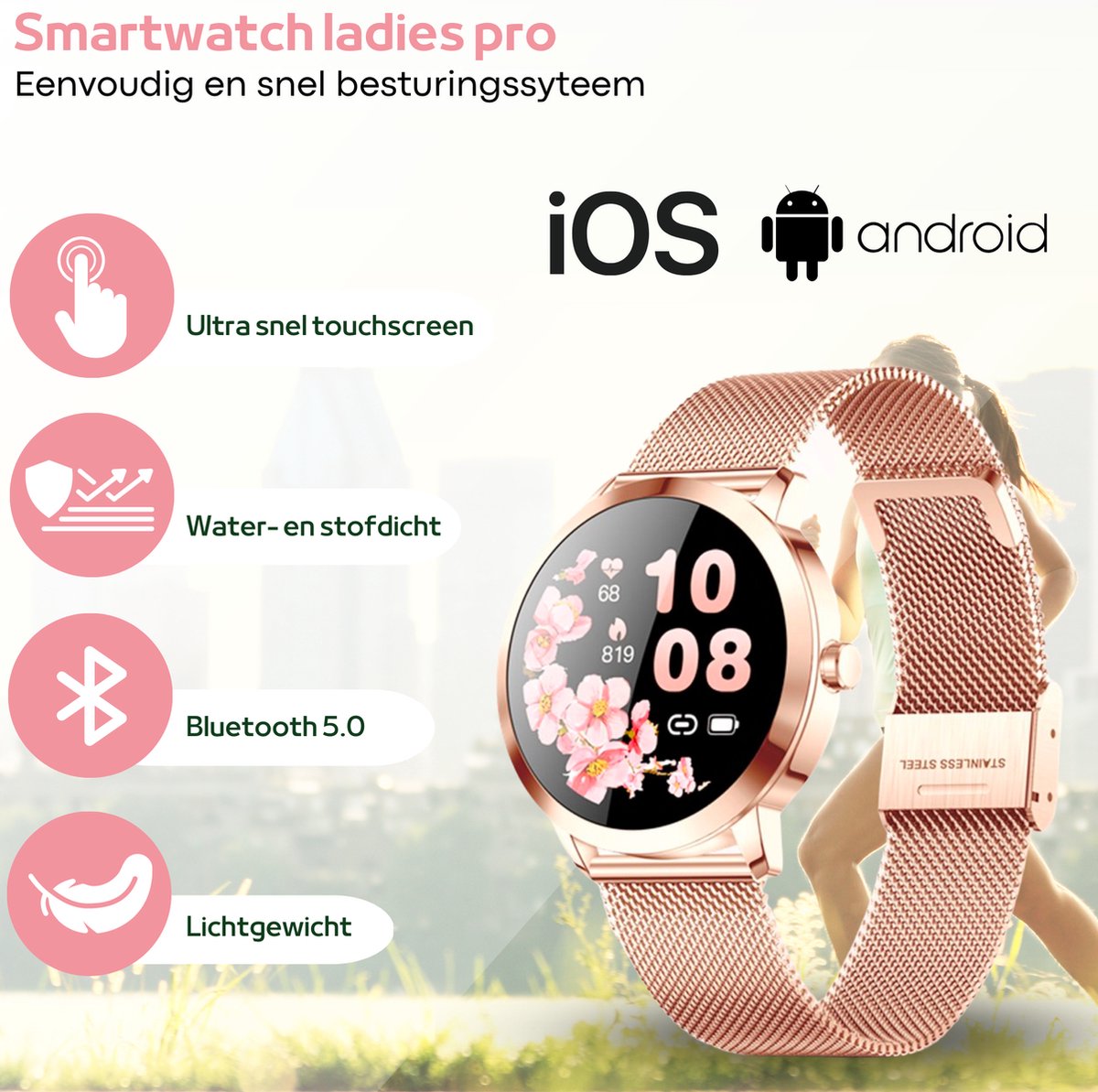 FOXLY® Smartwatch Ladies Pro Rosé Goud HD - Smartwatch Dames & Heren ...