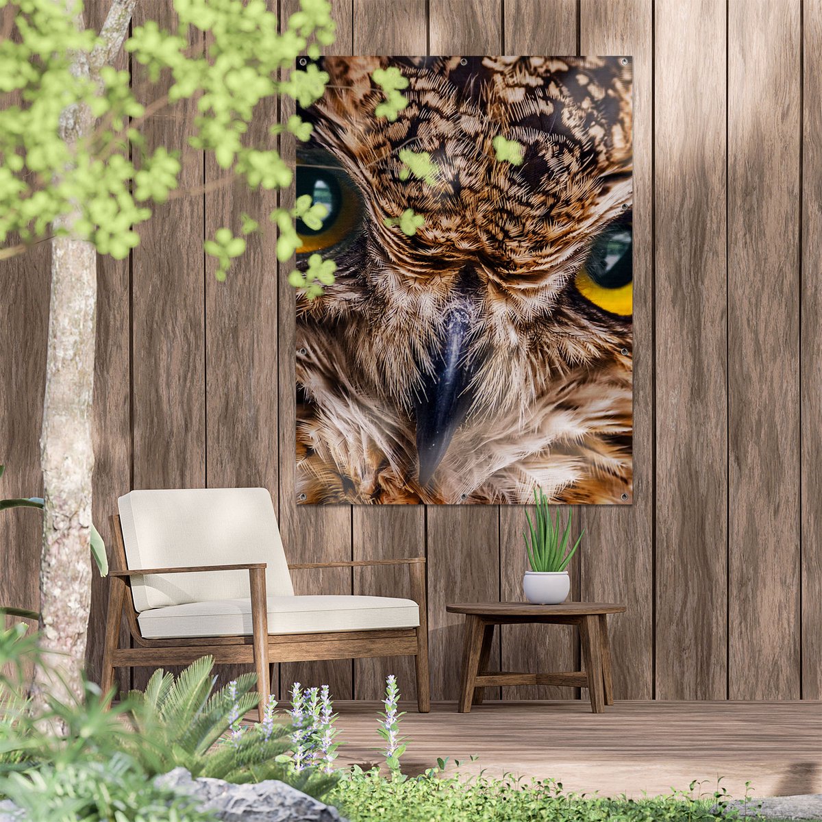 Gards Tuinposter Uilenkop met Gele Ogen - Uil - 90x120 cm - Tuindoek ...